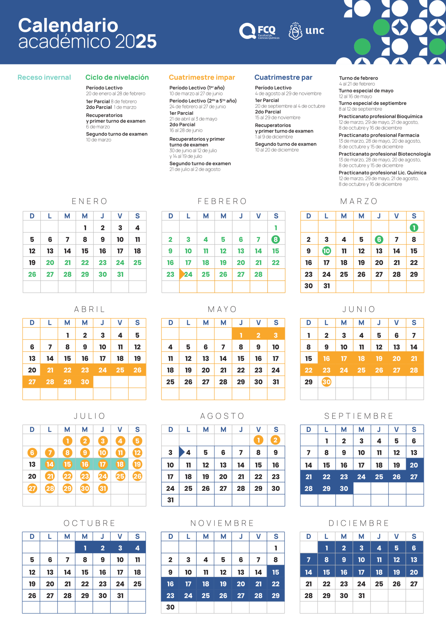 Calendario académico – Facultad de Ciencias Químicas (UNC)