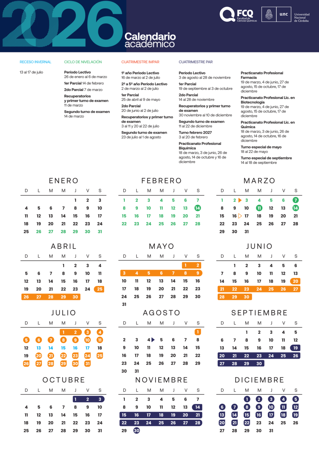 Calendario académico – Facultad de Ciencias Químicas (UNC)